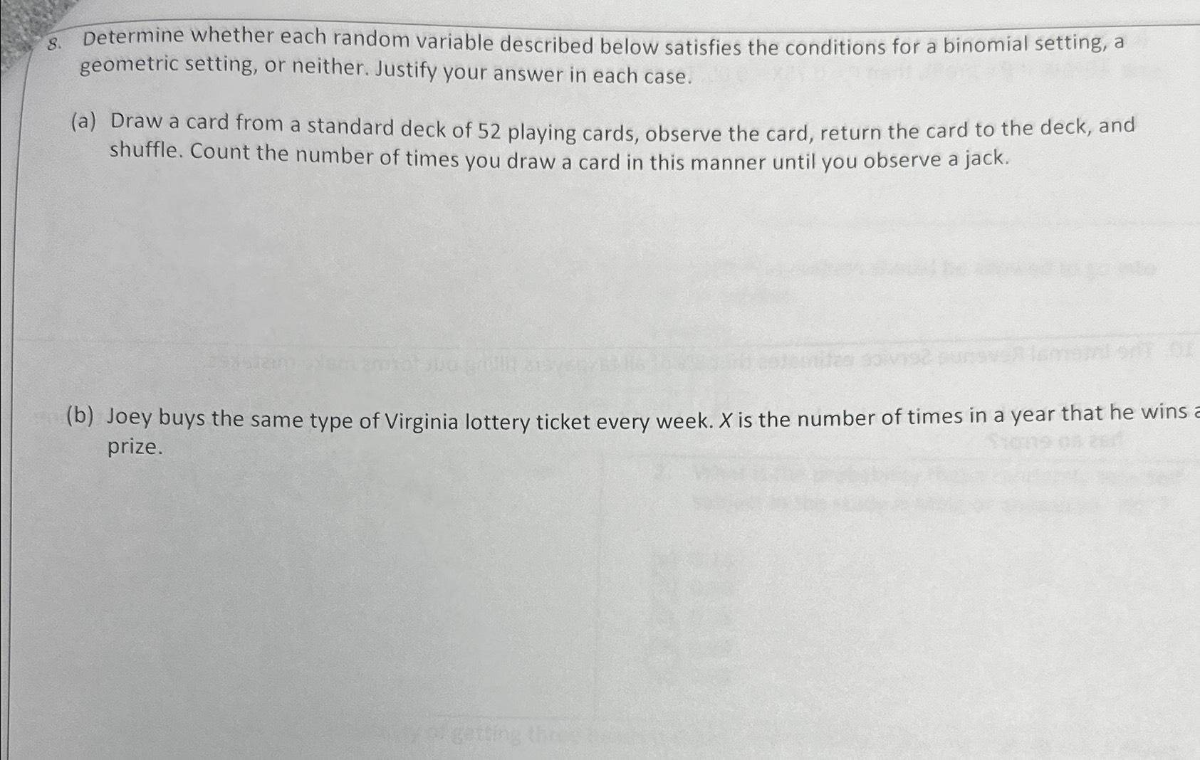 Solved Determine Whether Each Random Variable Described 