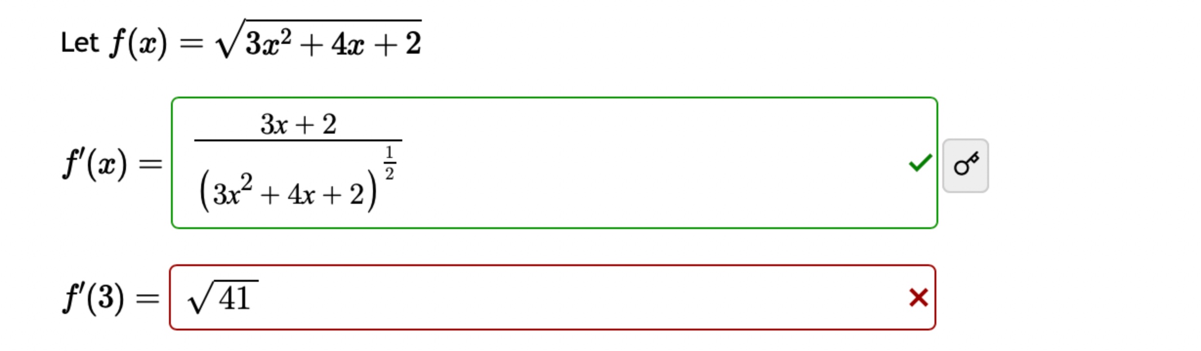 Solved Let f(x)=3x2+4x+22f'(x)=3x+2(3x2+4x+2)12f'(3)= | Chegg.com