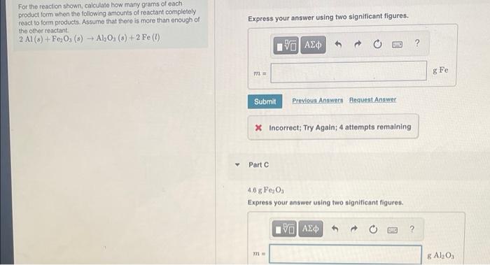 For the reaction shown, calculate how many grams of | Chegg.com