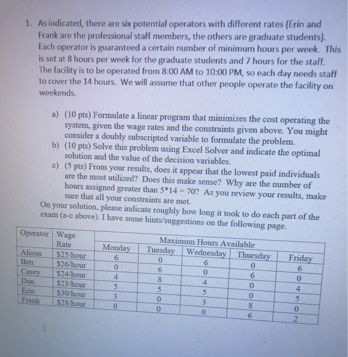 1. As indicated, there are six potential operators | Chegg.com