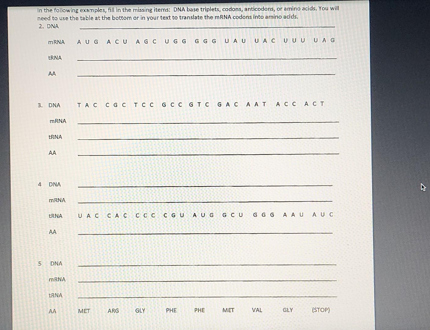 Solved In the following examples, fill in the missing items: | Chegg.com