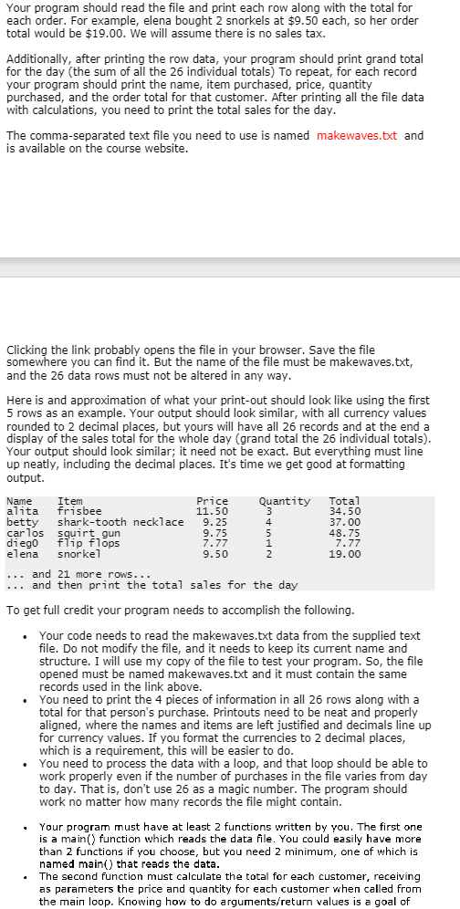 Solved Your program should read the file and print each row | Chegg.com