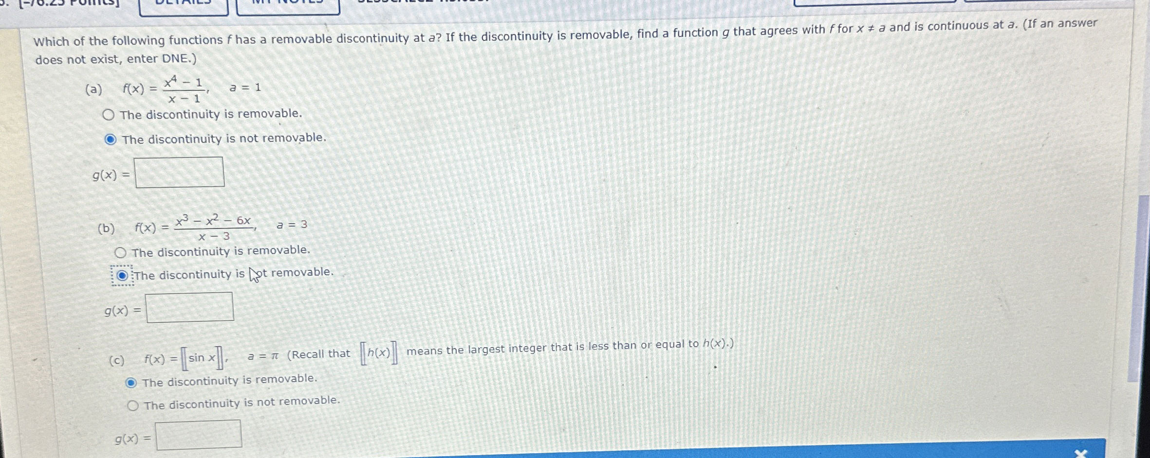 Solved Which of the following functions f ﻿has a removable | Chegg.com