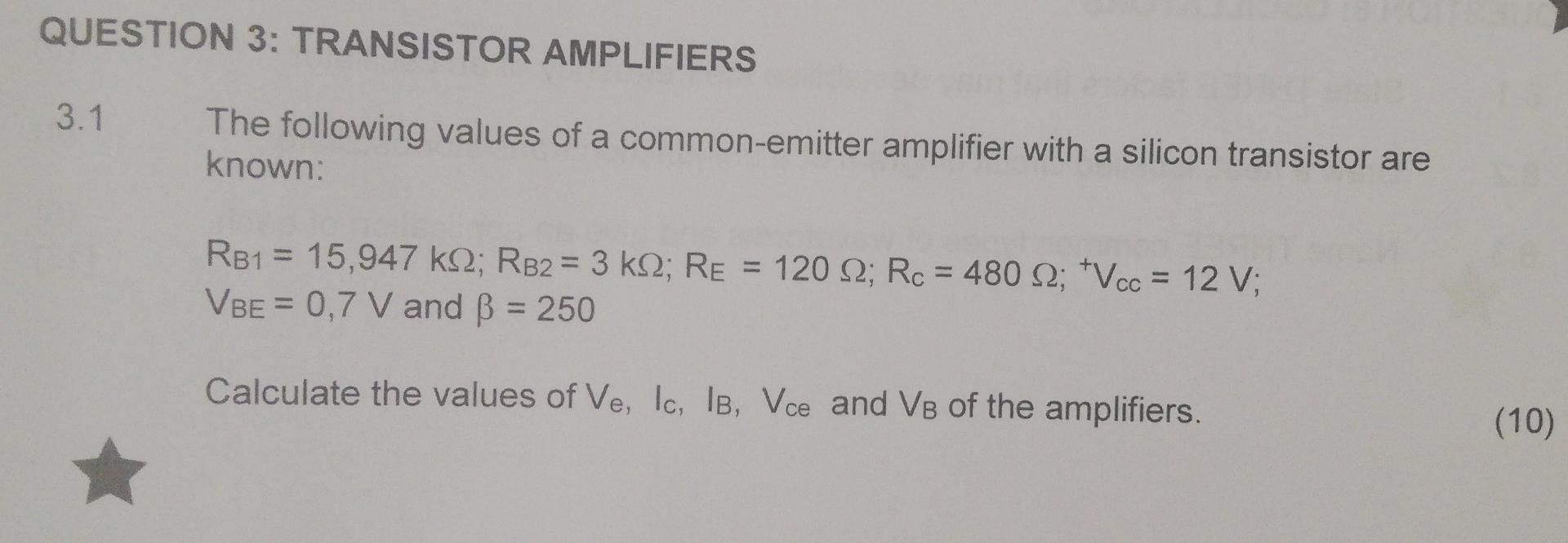 Solved 3.1 The following values of a common-emitter | Chegg.com