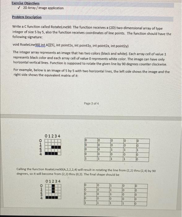 Solved Exercise Objectives 2D Array / image application | Chegg.com