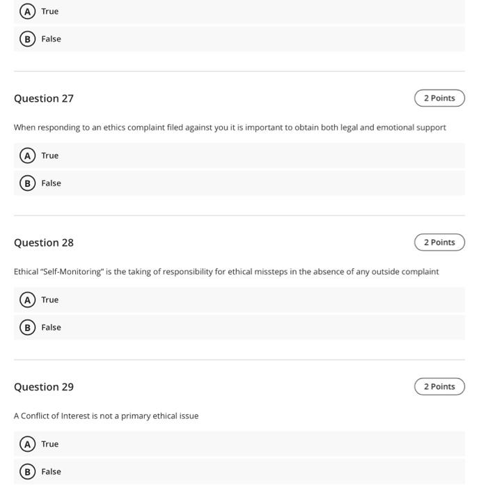 Solved True False Question 27 When responding to an ethics | Chegg.com