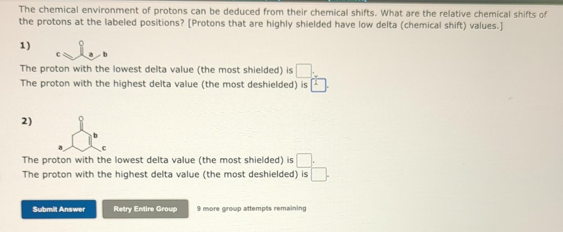 Solved The chemical environment of protons can be deduced | Chegg.com