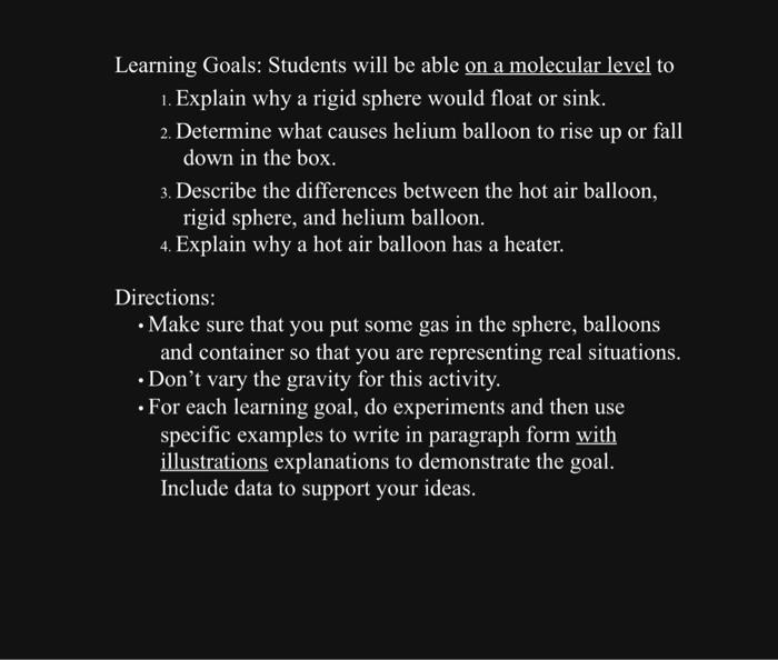 Solved Balloons and Buoyancy Phet Learning Goals: Students | Chegg.com