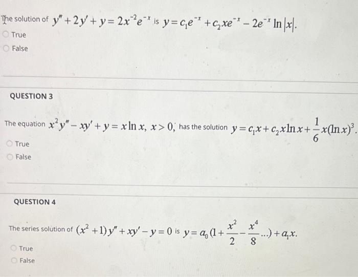 Solved Whe solution of y′′+2y′+y=2x−2e−x is | Chegg.com