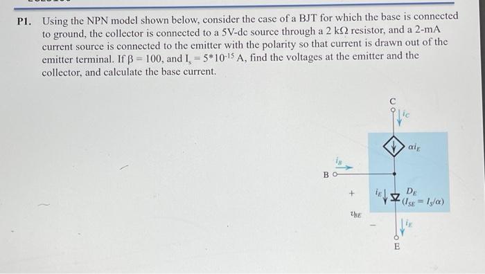 Solved 1. Using the NPN model shown below, consider the case | Chegg.com