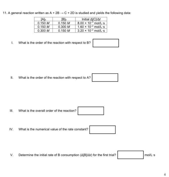 Solved 11. A general reaction written as A + 2B-C + 2D is | Chegg.com