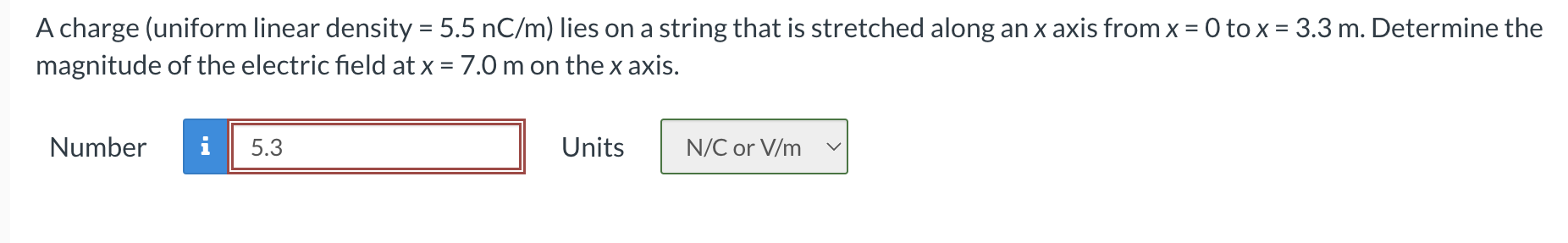 Solved A charge (uniform linear density =5.5nCm ) ﻿lies on a | Chegg.com