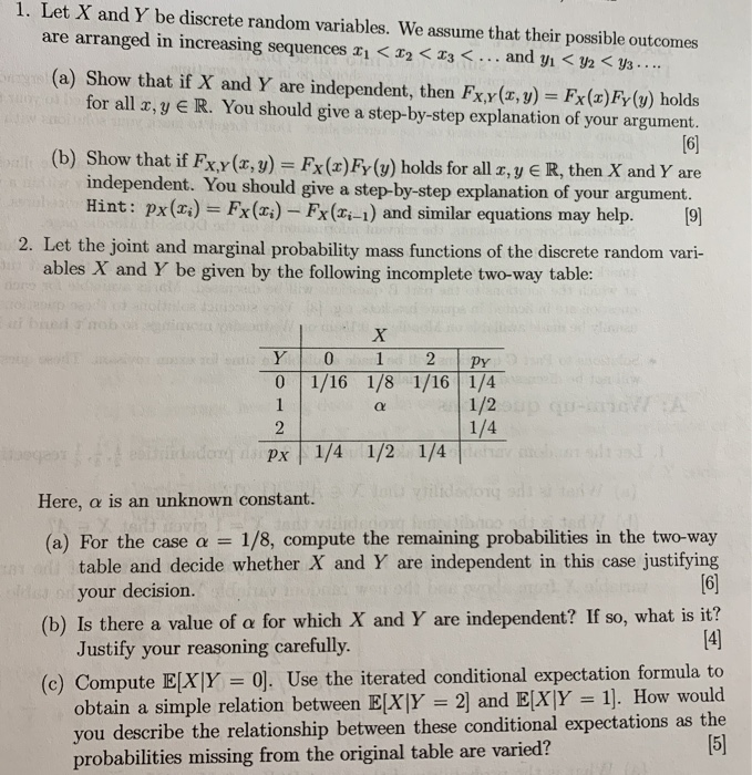 Solved 1. Let X and Y be discrete random variables. We | Chegg.com