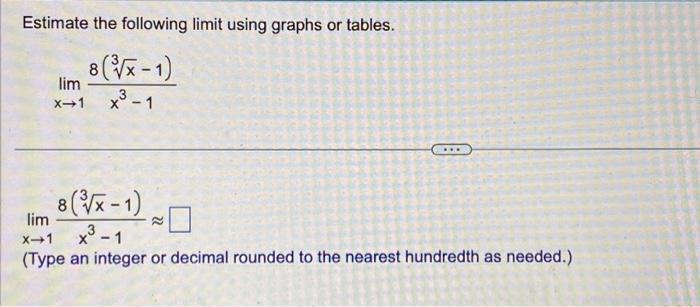 Solved Estimate the following limit using graphs or tables. | Chegg.com