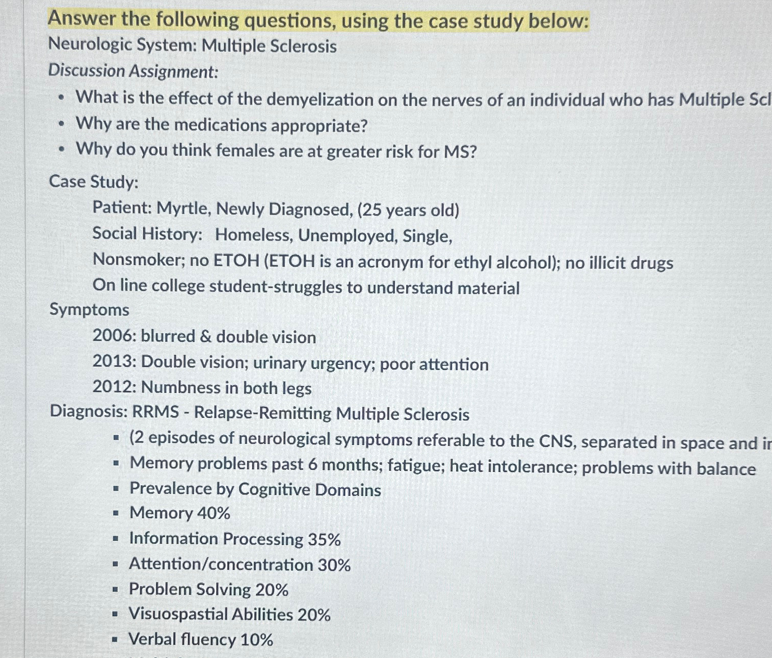 Solved Answer the following questions, using the case study | Chegg.com
