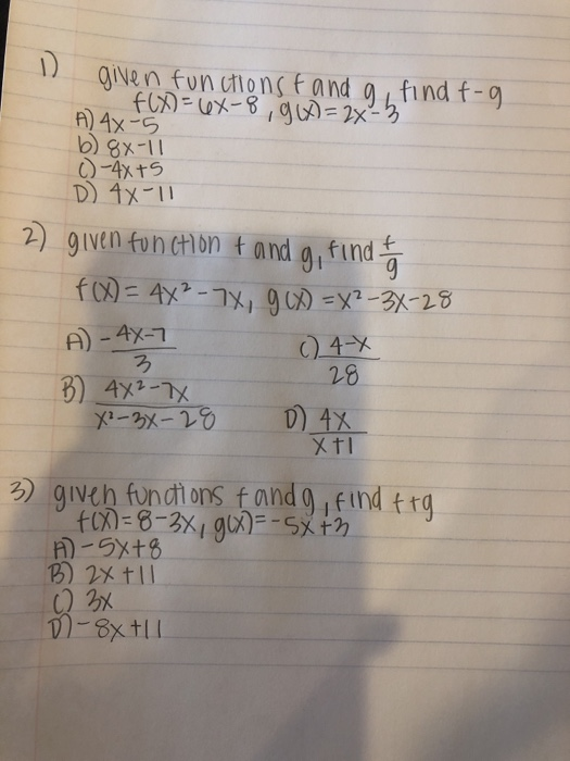 Solved given functions tand g, findt-g f(x) = 4x-8, 9 x=2x-3 | Chegg.com