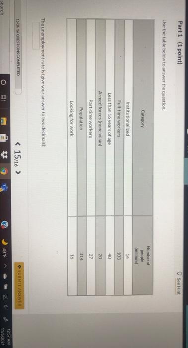 Solved Part 1 (1 point) See Hint Use the table below to | Chegg.com