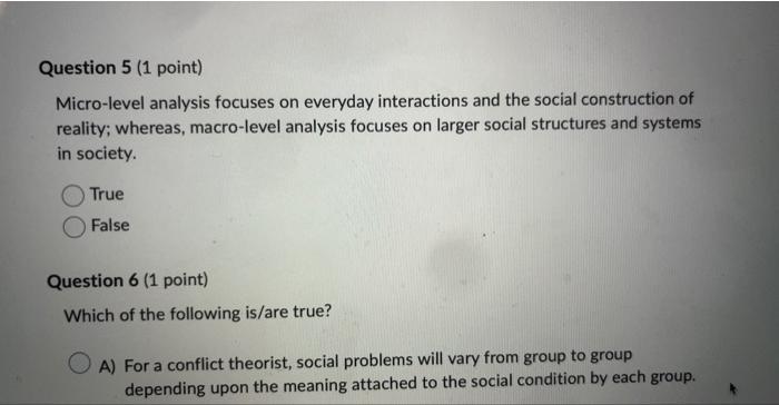 Micro-level analysis focuses on everyday interactions | Chegg.com