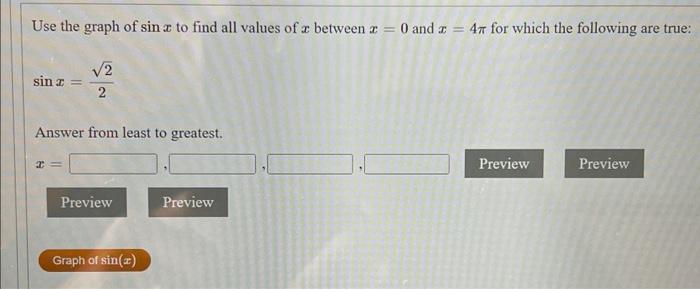 Solved Use the graph of sinx to find all values of x between | Chegg.com