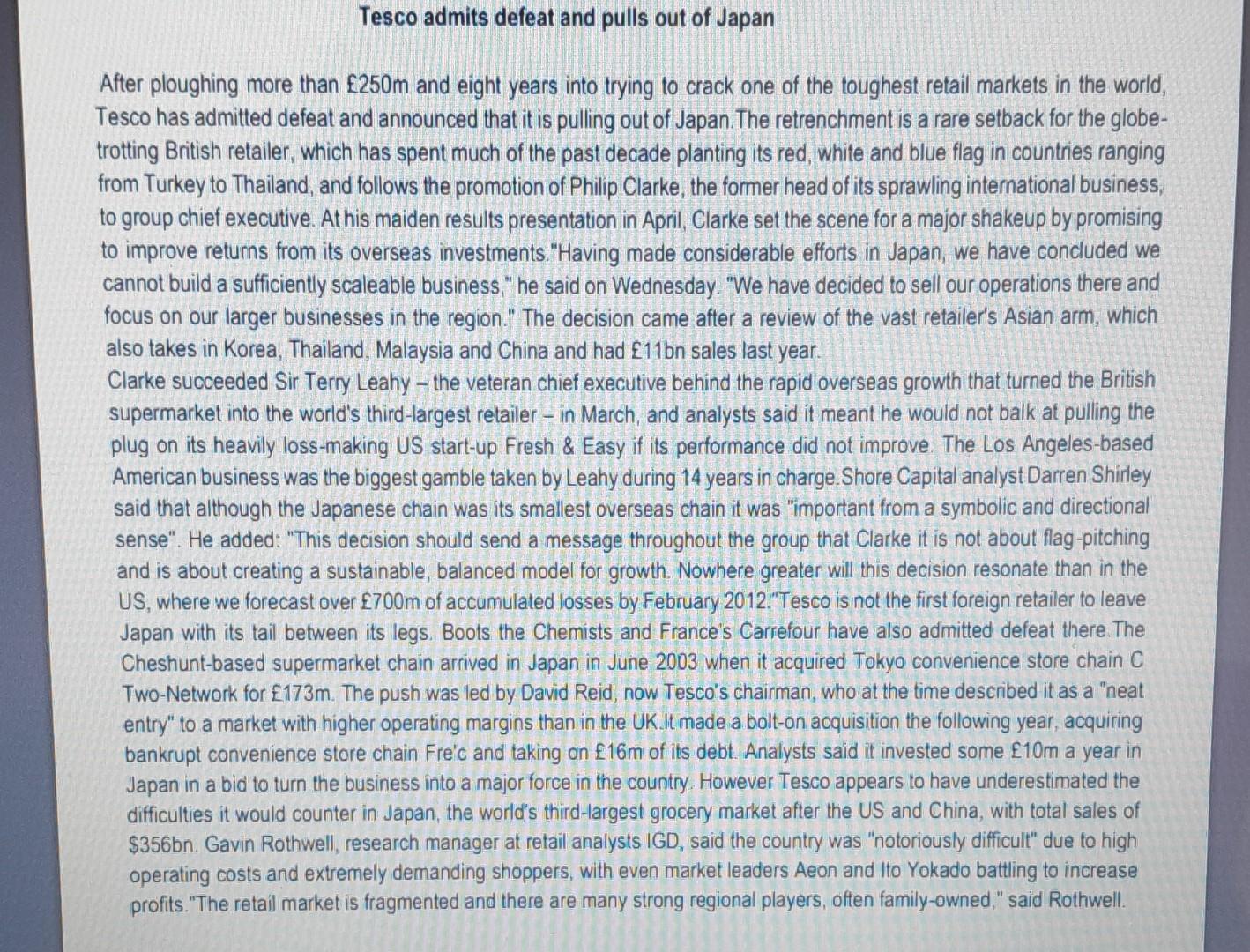 evaluate Tesco's strategy based on the four basic | Chegg.com