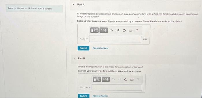 Solved An object is placed 180 cm from a screen. At what two | Chegg.com