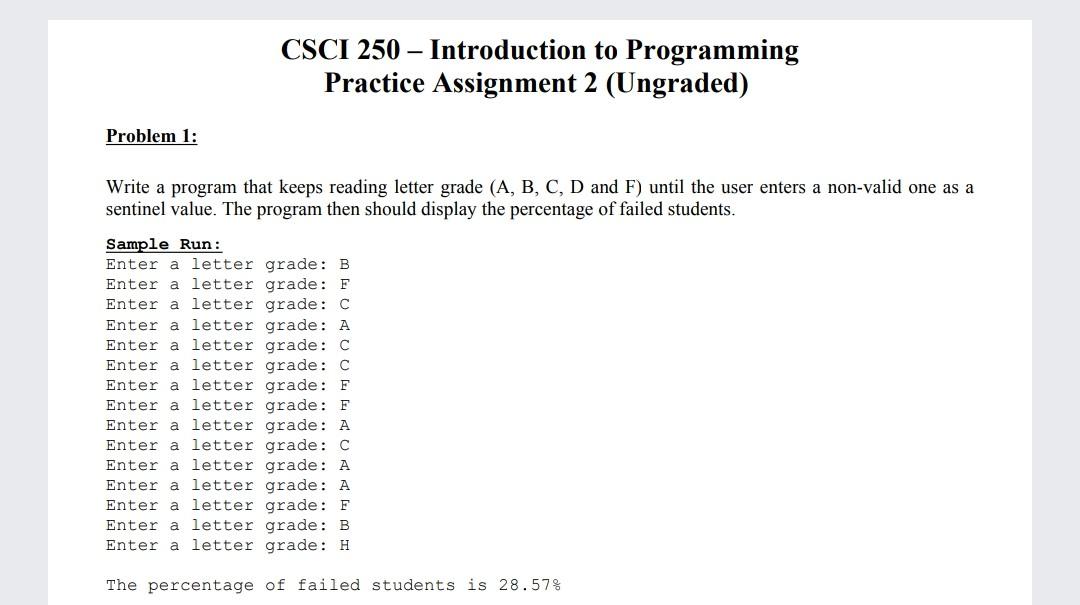 Solved CSCI 250 - Introduction to Programming Practice | Chegg.com