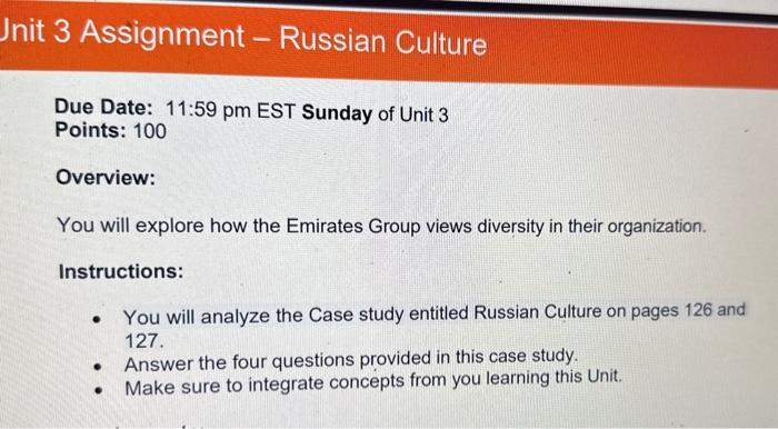 Unit 3 Assignment - Russian Culture Due Date: 11:59 | Chegg.com