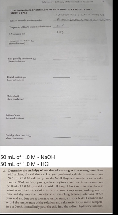 Solved Calorimetry. Enthalpy of Neutralization Reactions 111 | Chegg.com