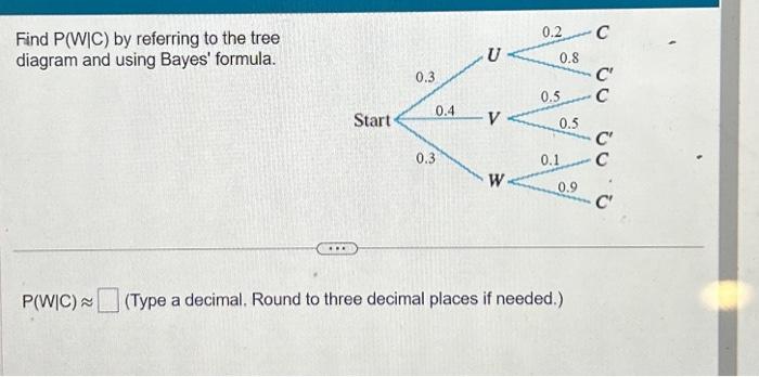 Solved Find P(W∣C) by referring to the tree diagram and | Chegg.com