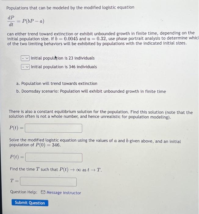 Solved Populations That Can Be Modeled By The Modified