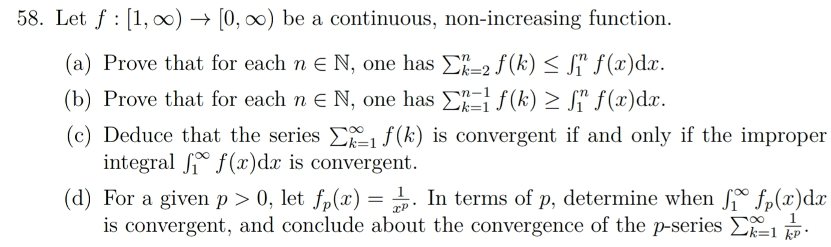 Solved Let f:[1,∞)→[0,∞) ﻿be a continuous, non-increasing | Chegg.com