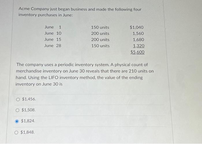 Solved Acme Company just began business and made the | Chegg.com