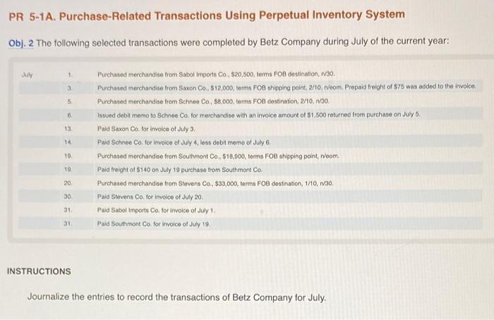 Solved PR 5-1A. Purchase-Related Transactions Using | Chegg.com
