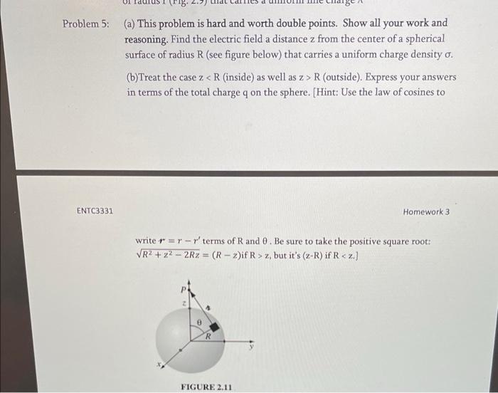 Solved 5. (a) Find the electric field a distance z from the | Chegg.com
