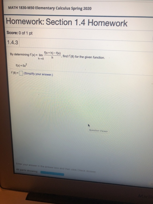Solved MATH 1830-M50 Elementary Calculus Spring 2020 | Chegg.com
