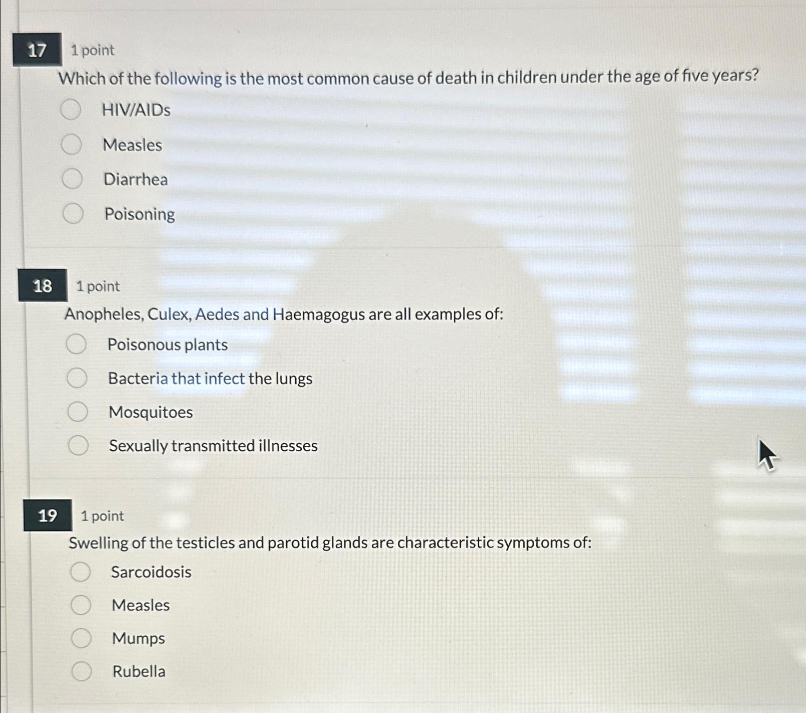 Solved 171 ﻿pointWhich of the following is the most common | Chegg.com
