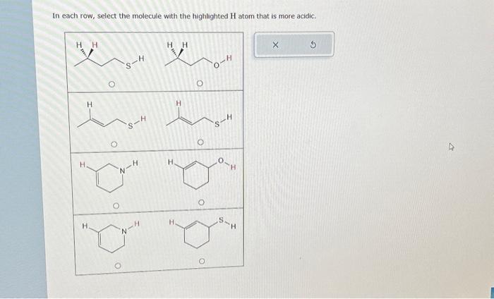 Solved In each row, select the molecule with the highlighted | Chegg.com