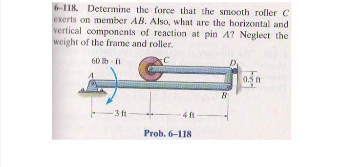 Solved 6-118. Determine the force that the smooth roller C | Chegg.com