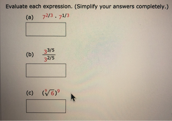 Solved Evaluate each expression. (Simplify your answers | Chegg.com