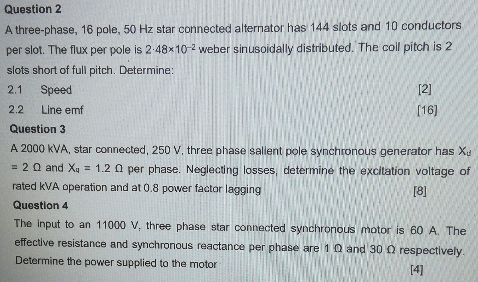 Solved A three-phase, 16 pole, 50 Hz star connected | Chegg.com