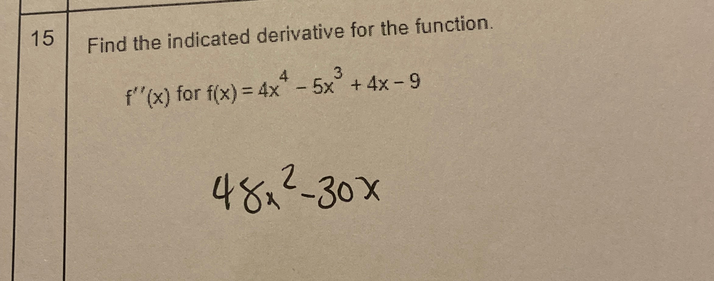 Solved 15Find the indicated derivative for the | Chegg.com