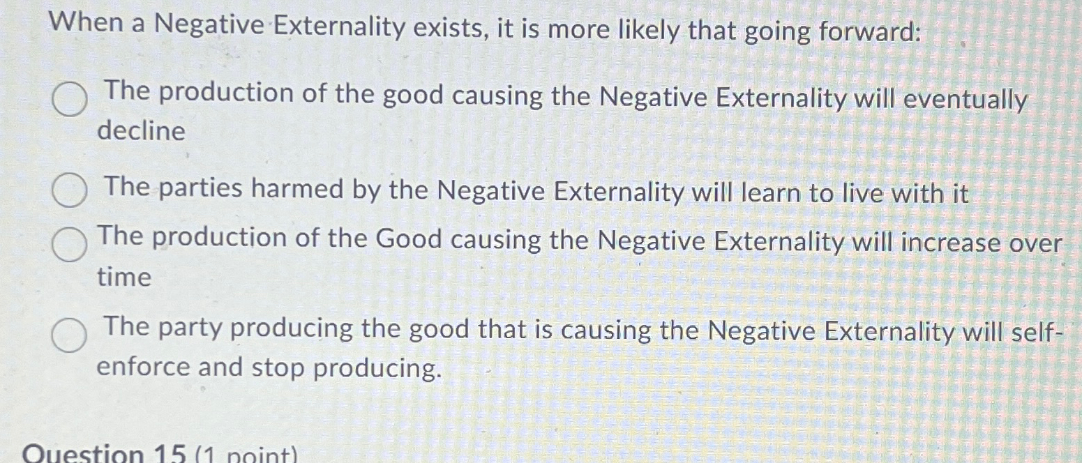 Solved When a Negative Externality exists, it is more likely | Chegg.com