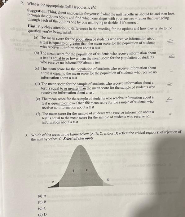 2. What is the appropriate Null Hypothesis, H0 ? | Chegg.com