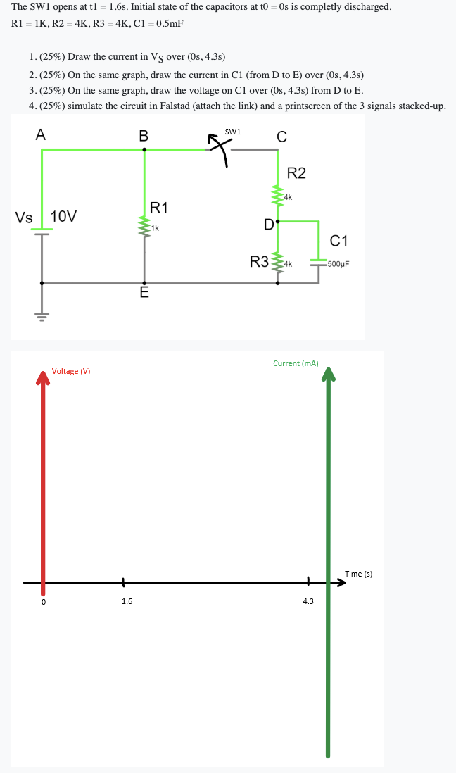 Solved find the current across Vs and across the capacitor | Chegg.com