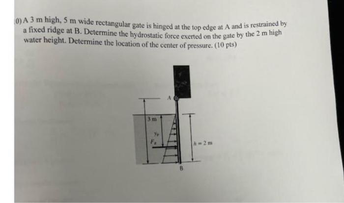 Solved 0) A 3 m high, 5 m wide rectangular gate is hinged at | Chegg.com