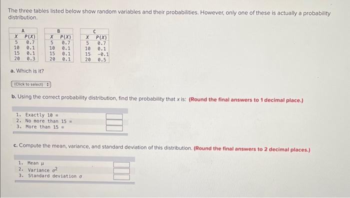 Solved The three tables listed below show random variables | Chegg.com