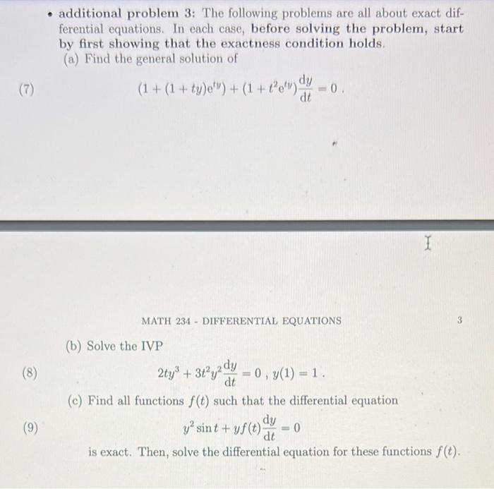 Solved - additional problem 3: The following problems are | Chegg.com