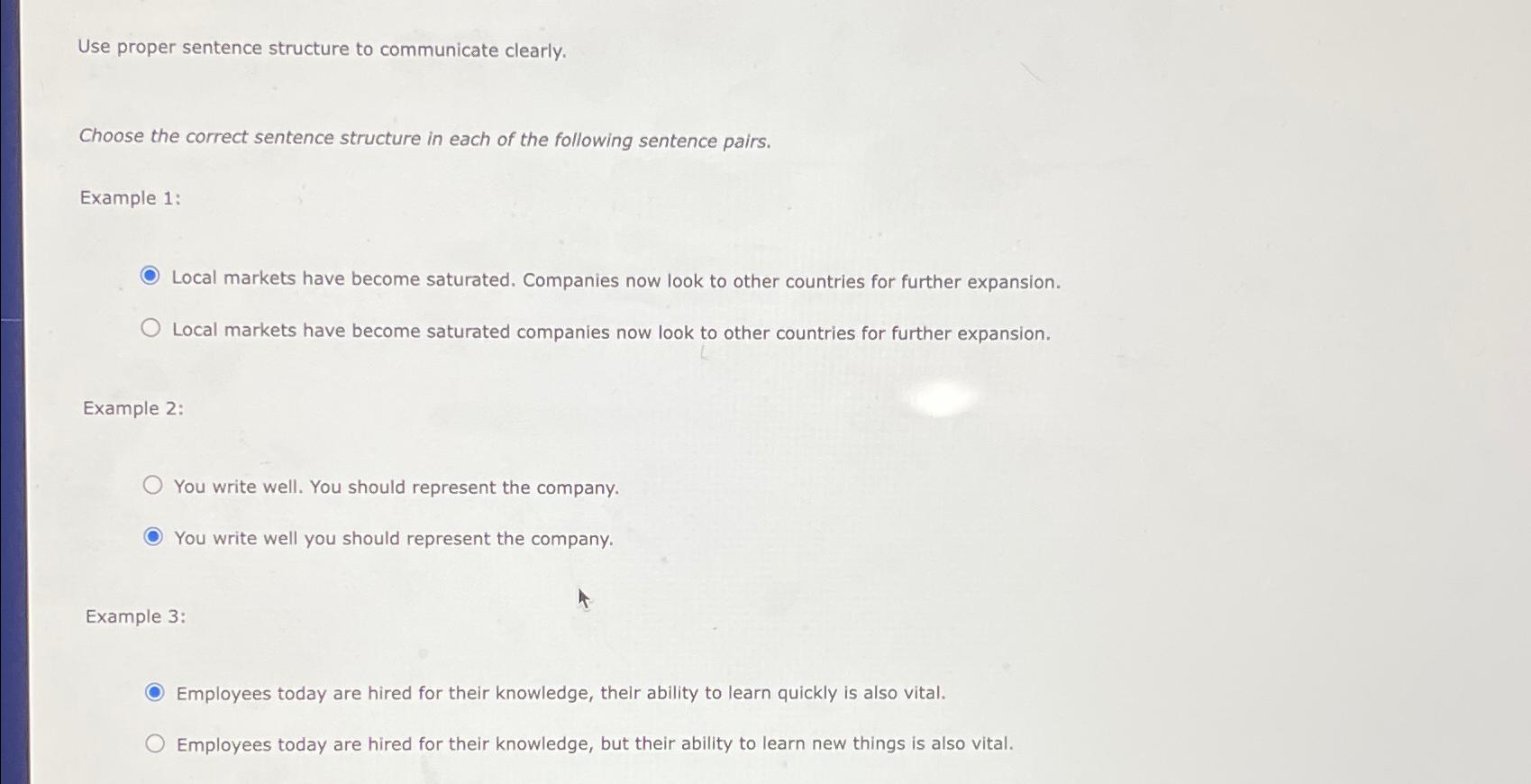 Solved Use proper sentence structure to communicate | Chegg.com
