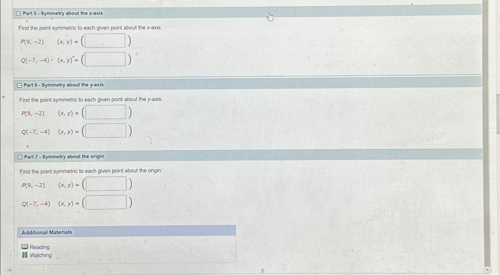 Solved Part 5 - ﻿Symmetry about the x-axisFind the point | Chegg.com