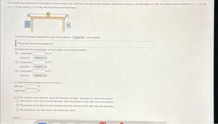 Solved Three blocks are connected on the table as shown | Chegg.com